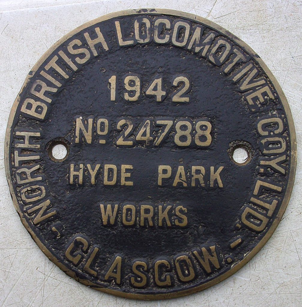 Locomotive Worksplate "North British Locomotive Coy Ltd Glasgow Hyde ...