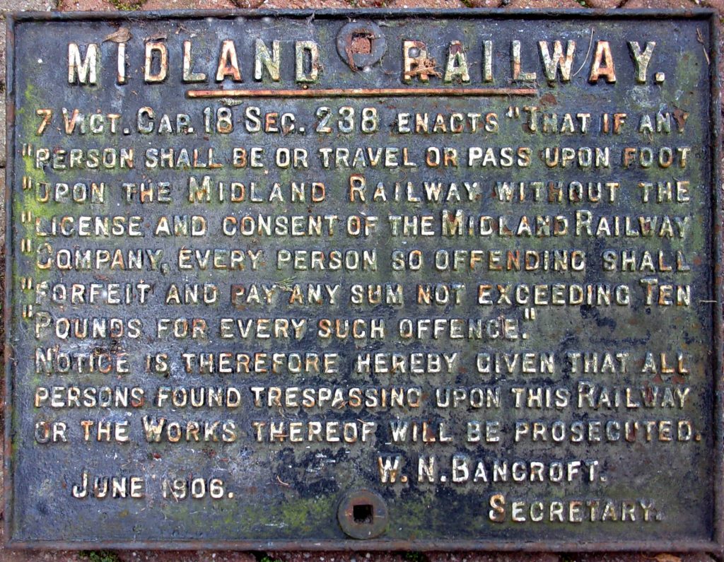 Cast iron sign "Midland Railway" ref to trespass. Ex lineside condition ...